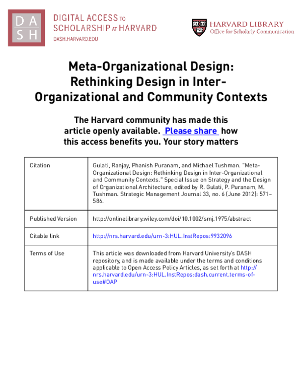 (PDF) Meta-Organizational Design: Rethinking Design in Inter ...