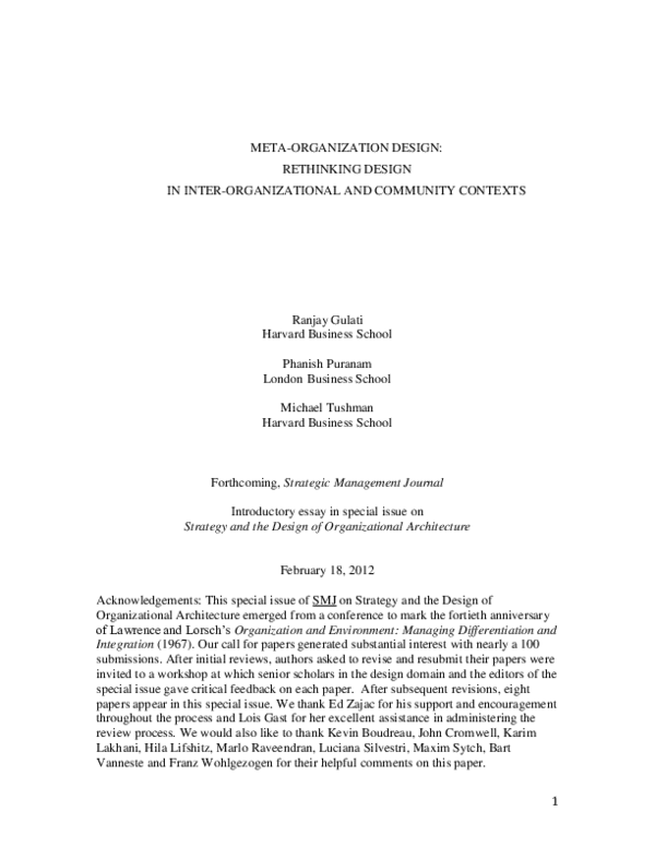 (PDF) Rethinking Meta-Organization Design Frameworks