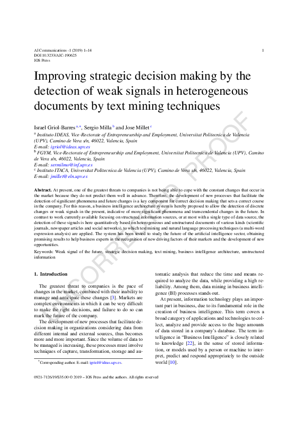 (PDF) Improving strategic decision making by the detection of weak signals in heterogeneous ...