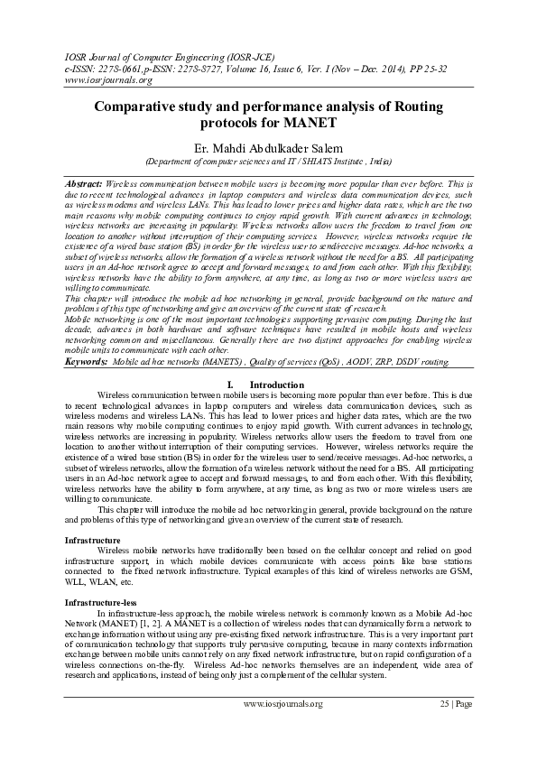 (PDF) Comparative study and performance analysis of Routing protocols for MANET