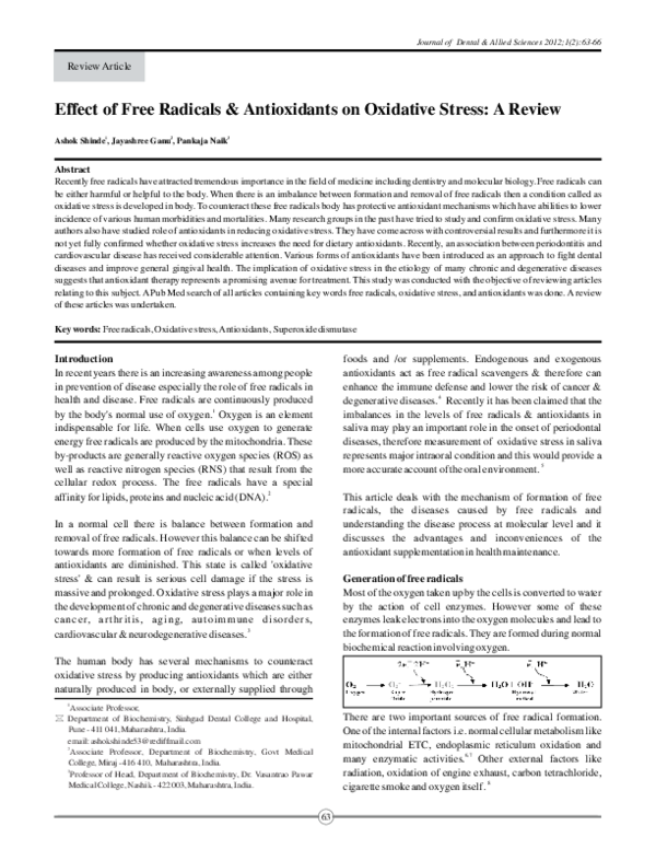 (PDF) Effect of Free Radicals & Antioxidants on Oxidative Stress: A Review