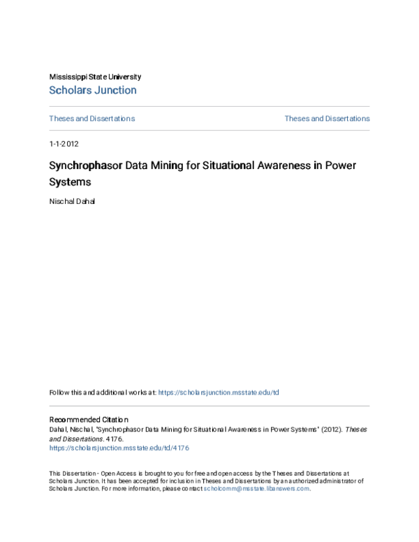 (PDF) Synchrophasor data mining for situational awareness in power systems