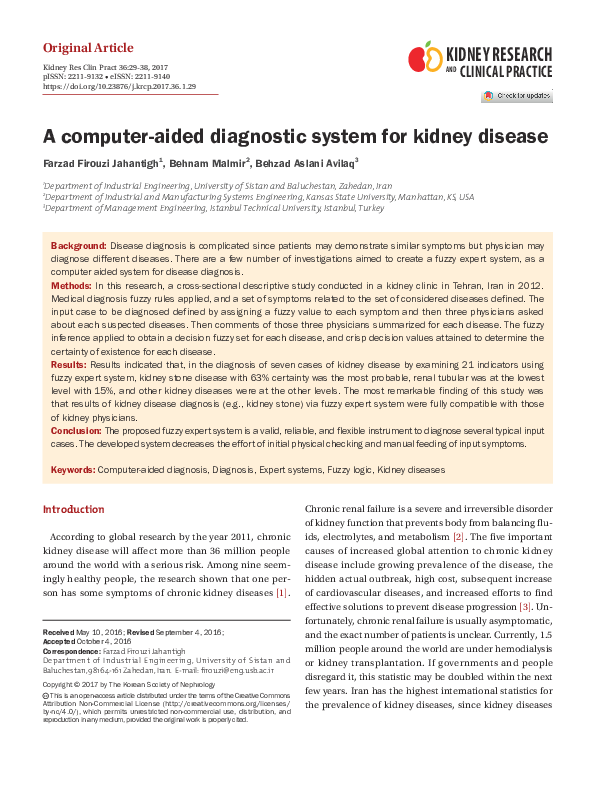 (PDF) A computer-aided diagnostic system for kidney disease