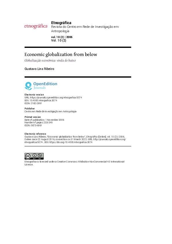 (PDF) Economic globalization from below