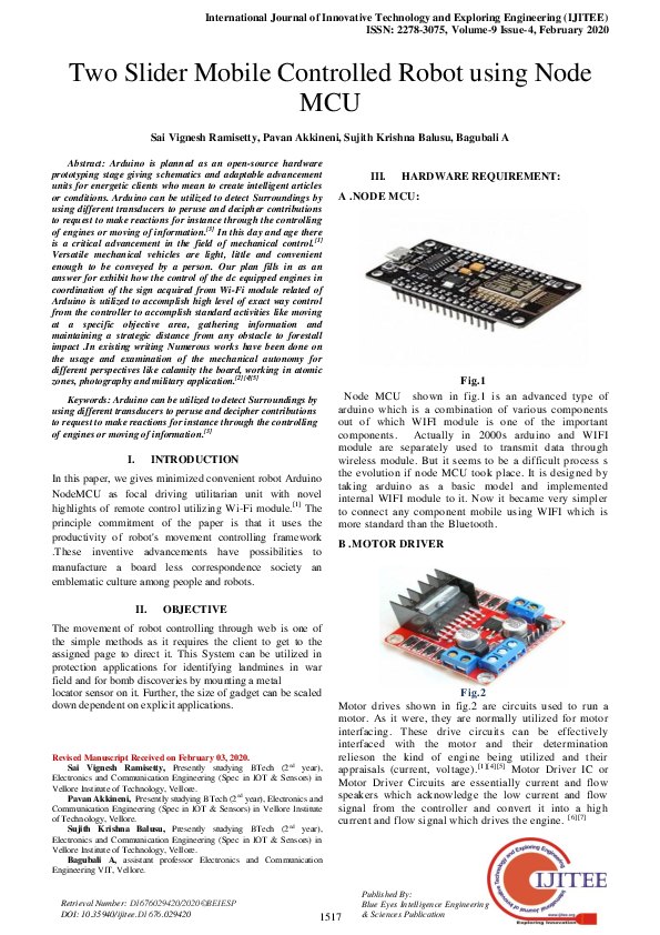 Pdf Two Slider Mobile Controlled Robot Using Node Mcu