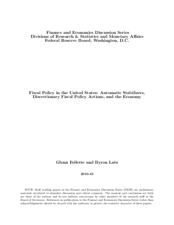 (PDF) Fiscal Policy in the United States: Automatic Stabilizers ...