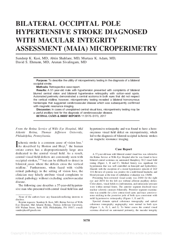 (PDF) Bilateral Occipital Pole Hypertensive Stroke Diagnosed with ...