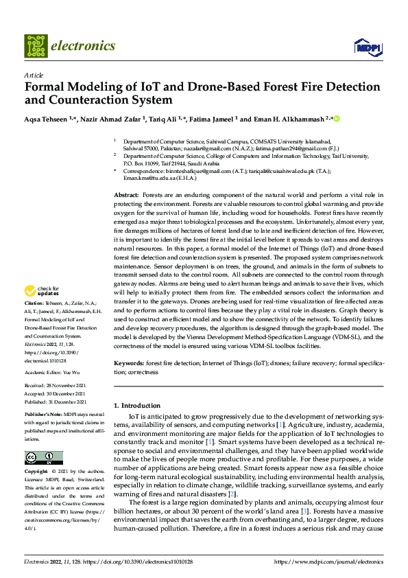Pdf Formal Modeling Of Iot And Drone Based Forest Fire Detection And Counteraction System