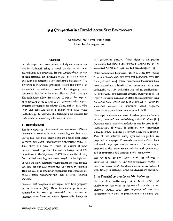 Pdf Test Compaction In A Parallel Access Scan Environment