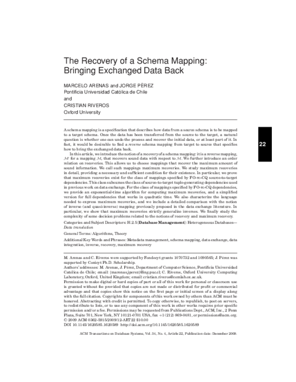 (PDF) The recovery of a schema mapping | Adrian Emmanuel Perez - Academia.edu