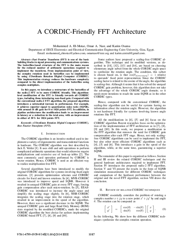 (PDF) A CORDIC-friendly FFT architecture