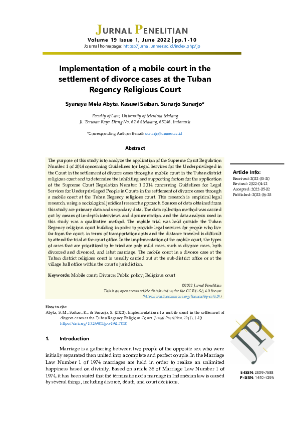 (PDF) Implementation of a mobile court in the settlement of divorce ...