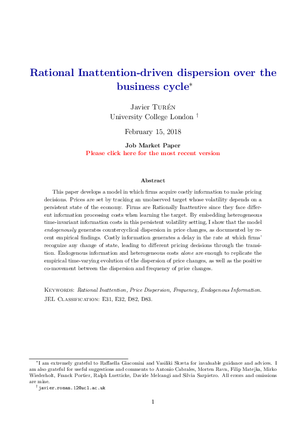 (PDF) Rational Inattention-driven dispersion over the business cycle ...