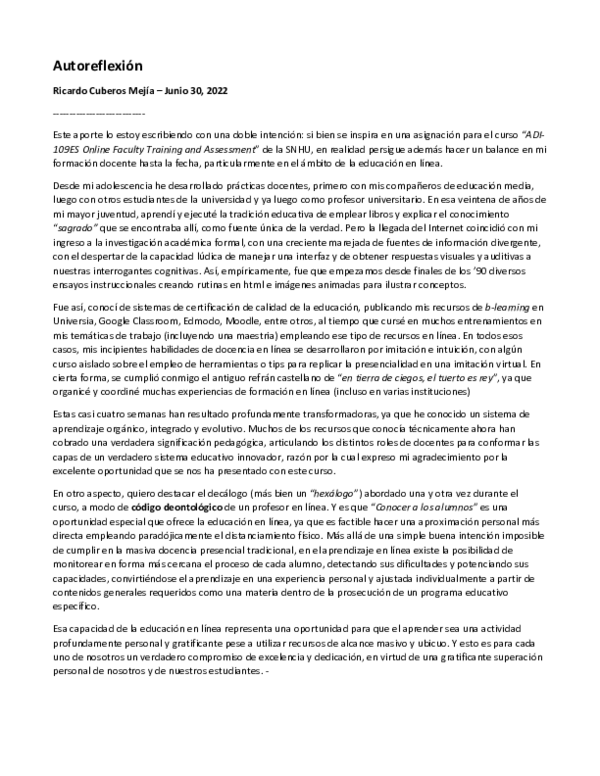 (PDF) Autoreflexión sobre la educación en línea