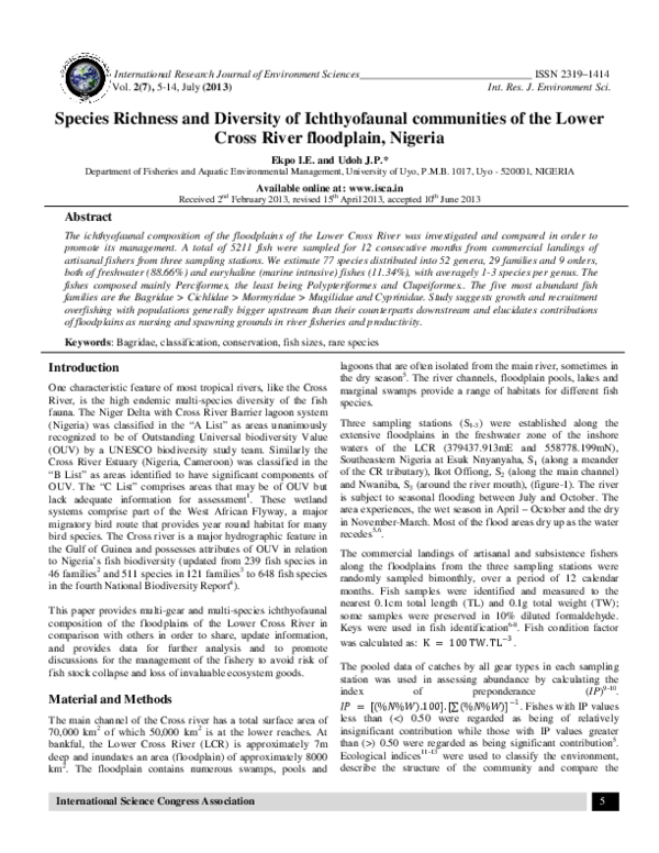 (PDF) Species Richness and Diversity of Ichthyofaunal communities of ...