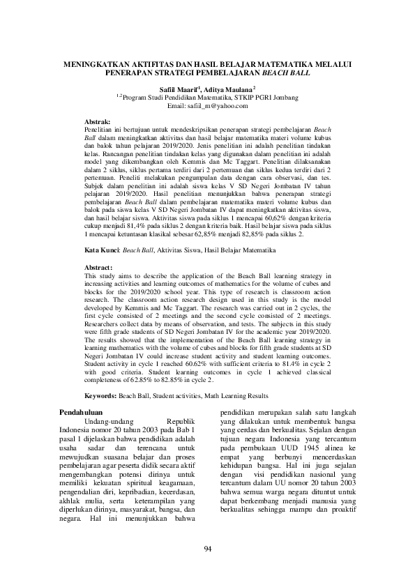 (PDF) Meningkatkan Aktifitas Dan Hasil Belajar Matematika Melalui Penerapan Strategi ...
