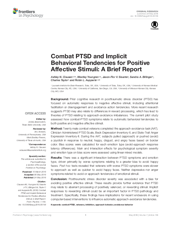 (PDF) Combat PTSD and Implicit Behavioral Tendencies for Positive ...