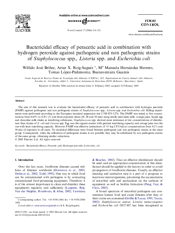 (PDF) Bactericidal efficacy of peracetic acid in combination with ...