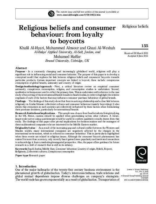 (PDF) Religious beliefs and consumer behaviour: from loyalty to boycotts