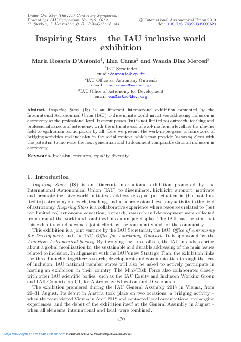 (PDF) Inspiring Stars – the IAU inclusive world exhibition