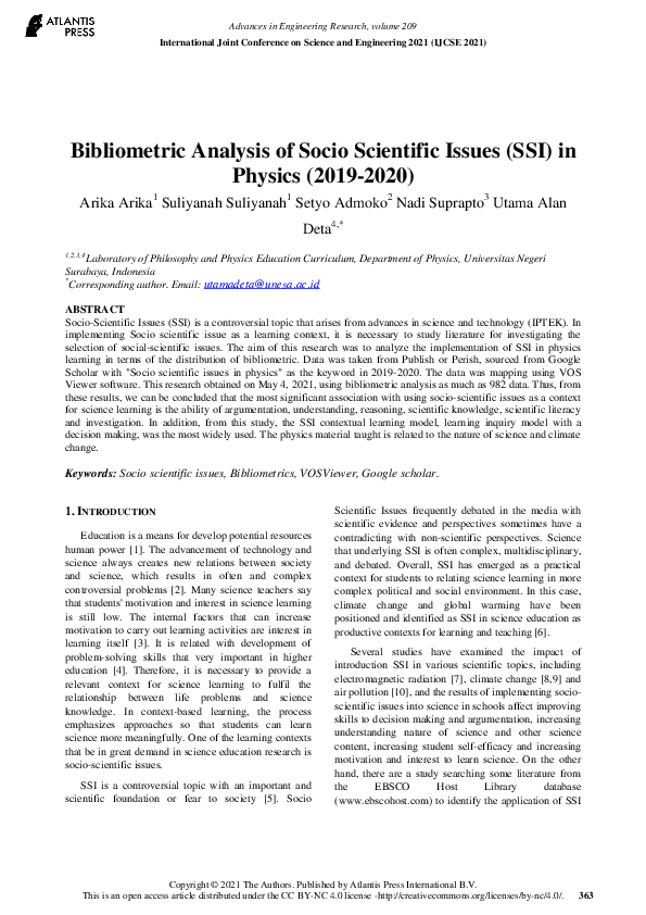 (PDF) Bibliometric Study of SSI in Physics (2019-2020)