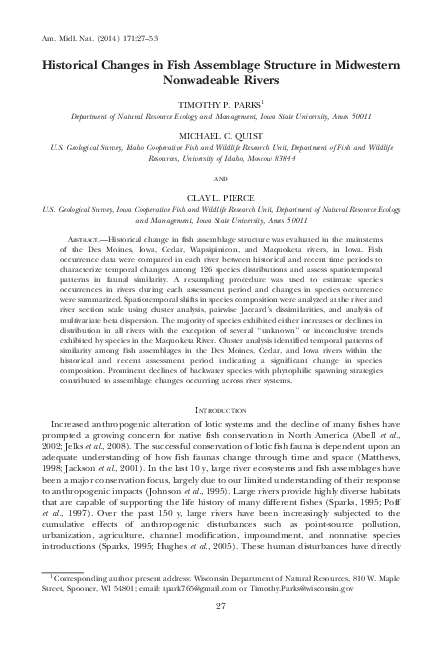 (PDF) Historical Changes in Fish Assemblage Structure in Midwestern Nonwadeable Rivers