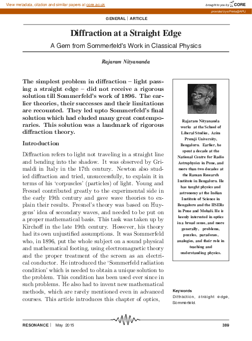 (PDF) Diffraction at a straight edge