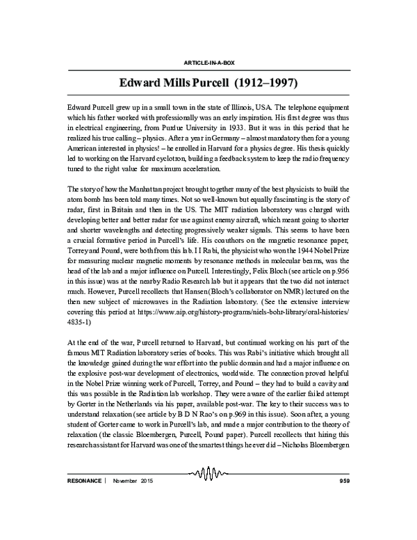 (PDF) Edward Mills Purcell (1912–1997)