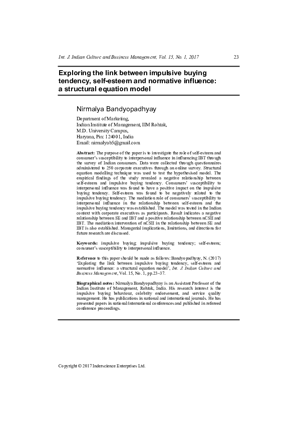(PDF) Exploring the link between impulsive buying tendency, self-esteem ...