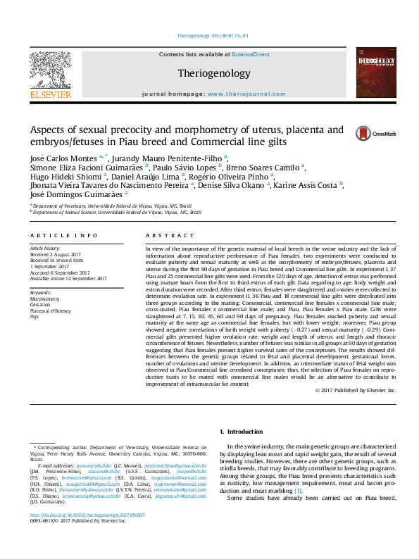 Aspects of sexual precocity and morphometry of uterus, placenta and ...