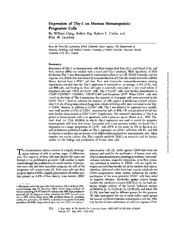(PDF) Expression of Thy-1 on human hematopoietic progenitor cells