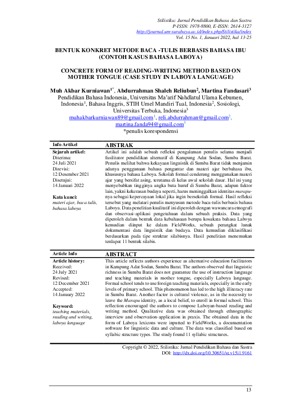 (PDF) Kurniawan, M.A., Reliubun, A.S., dan Fandasari, M. 2022. Bentuk ...