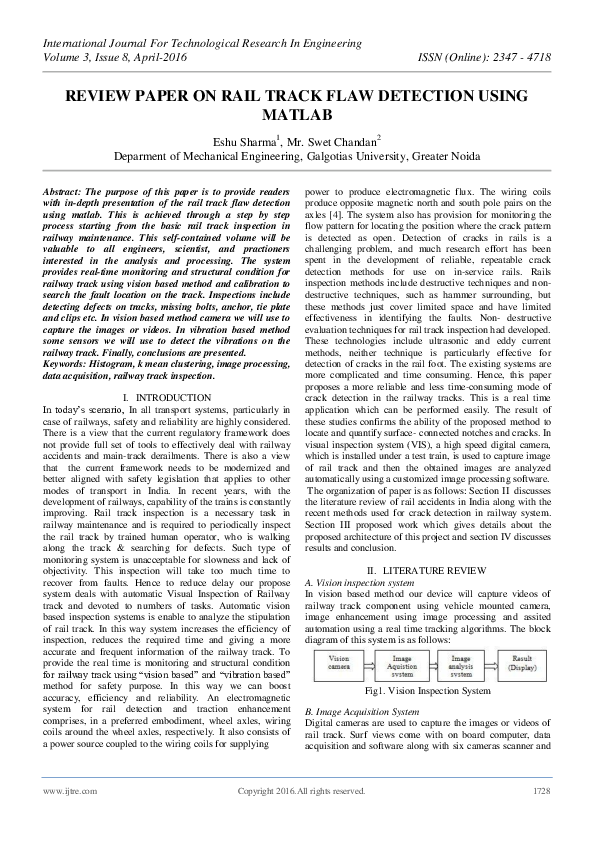 Pdf Review Paper On Rail Track Flaw Detection Using Matlab