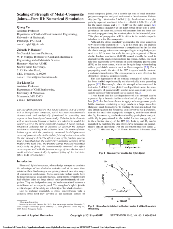(PDF) Scaling of Strength of Metal-Composite Joints—Part III: Numerical Simulation