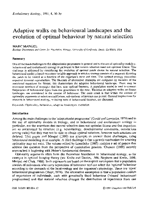 (PDF) Adaptive walks on behavioural landscapes and the evolution of ...
