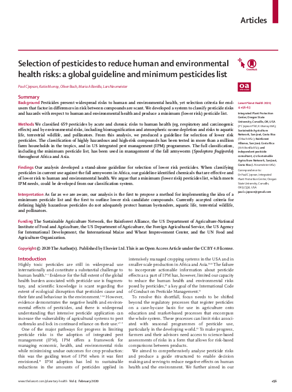(PDF) Selection of pesticides to reduce human and environmental health ...