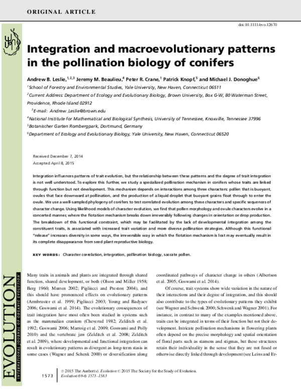 (PDF) Trait integration and macroevolutionary patterns in the pollination biology of conifers