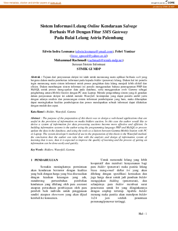 (PDF) Sistem Informasi Lelang Online Kendaraan Salvage Berbasis Web ...