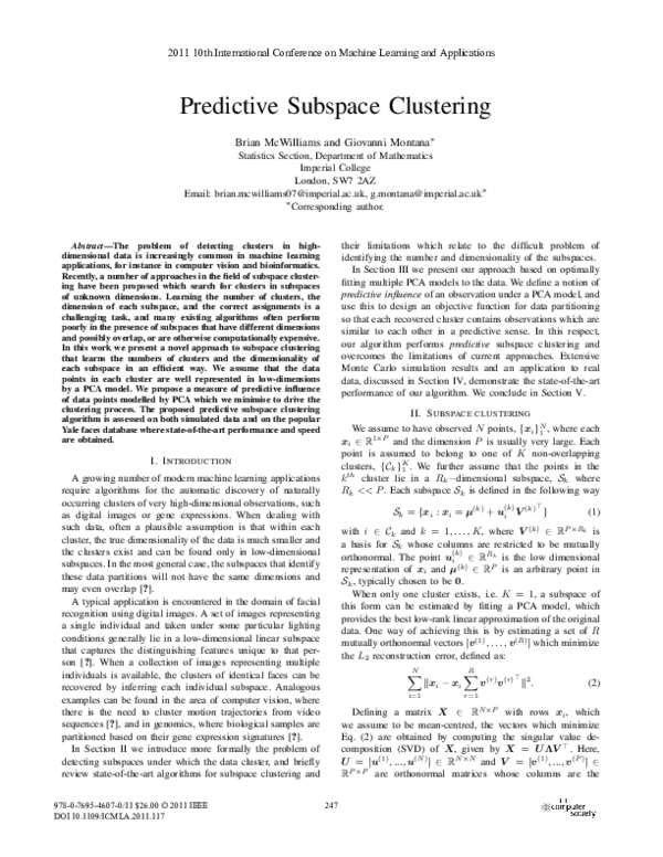 (PDF) Predictive Subspace Clustering