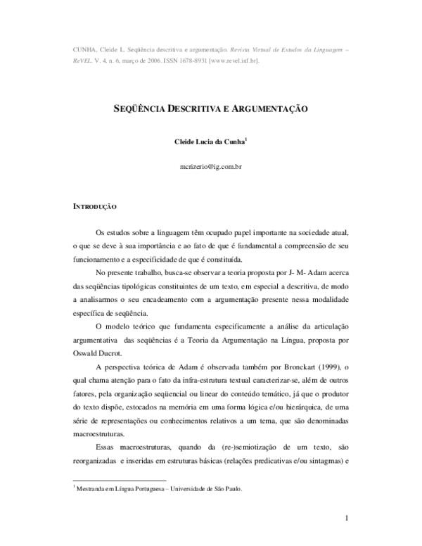 (PDF) Seqüência Descritiva e Argumentação