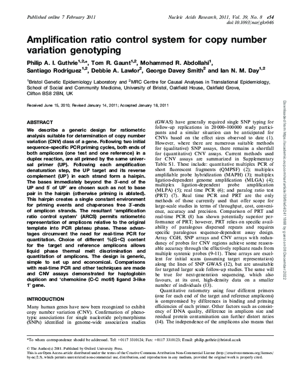 Pdf Amplification Ratio Control System For Copy Number Variation Genotyping