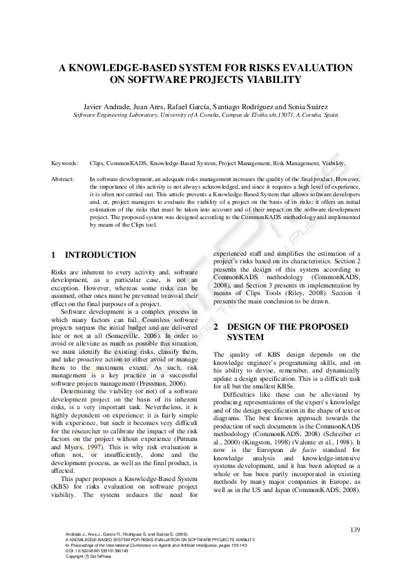 (PDF) A Knowledge-Based System for Risks Evaluation on Software Projects Viability