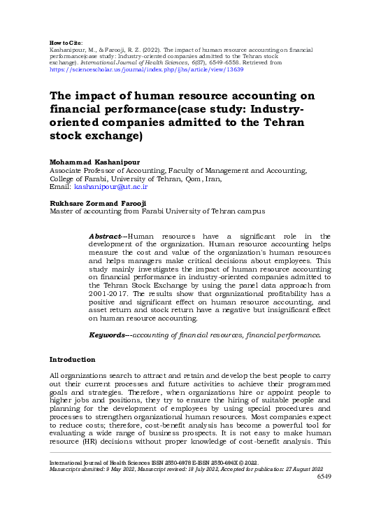 (PDF) The impact of human resource accounting on financial performance(case study: Industry ...