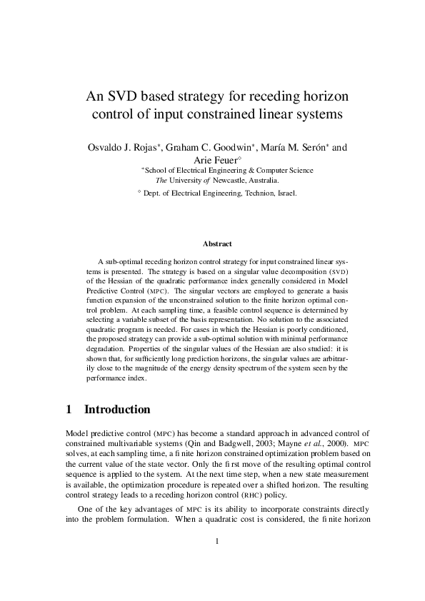 (PDF) An SVD based strategy for receding horizon control of input constrained linear systems