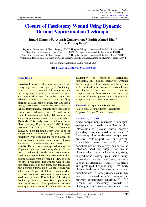 (PDF) Closure of Fasciotomy Wound Using Dynamic Dermal Approximation ...