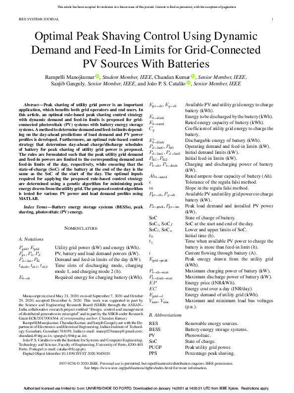 (PDF) Optimal Peak Shaving Control Using Dynamic Demand and Feed-In ...