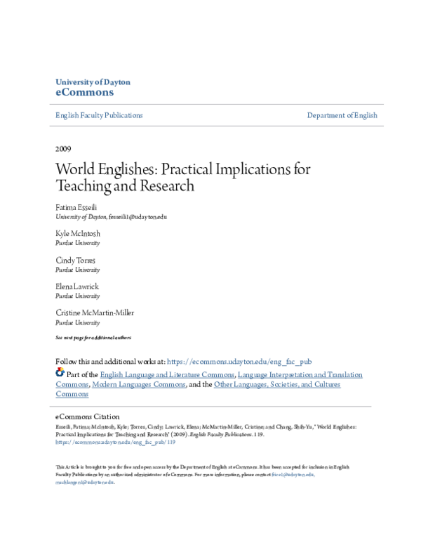 (PDF) Englishes : Practical Implications for Teaching and Research