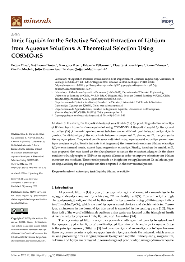 (PDF) Ionic Liquids for the Selective Solvent Extraction of Lithium ...