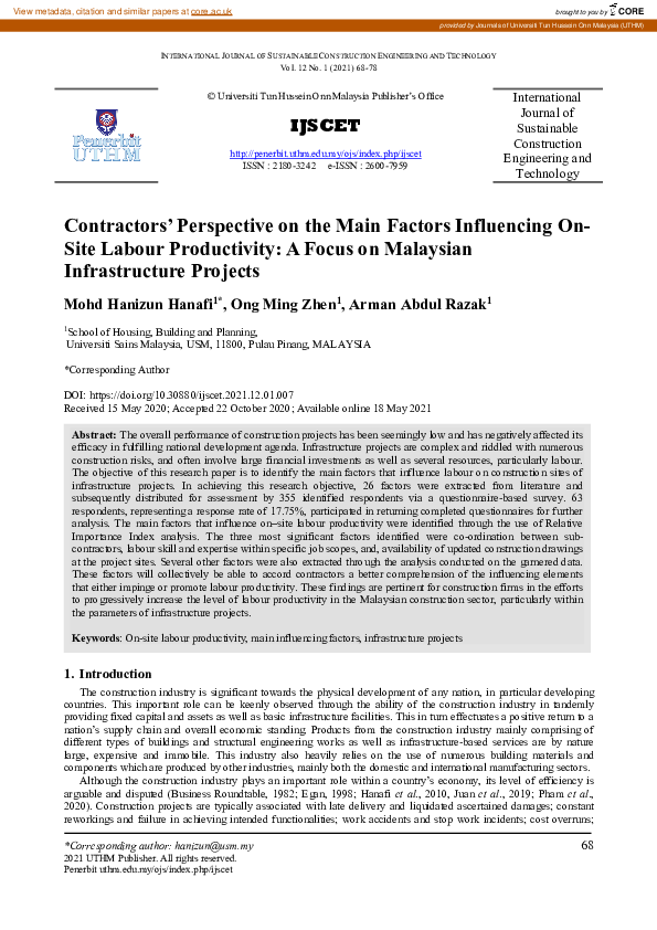 (PDF) Contractors’ Perspective on the Main Factors Influencing On-Site Labour Productivity: A ...
