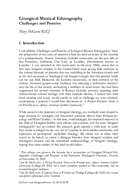 (PDF) Liturgical Musical Ethnography. Challenges and Promise